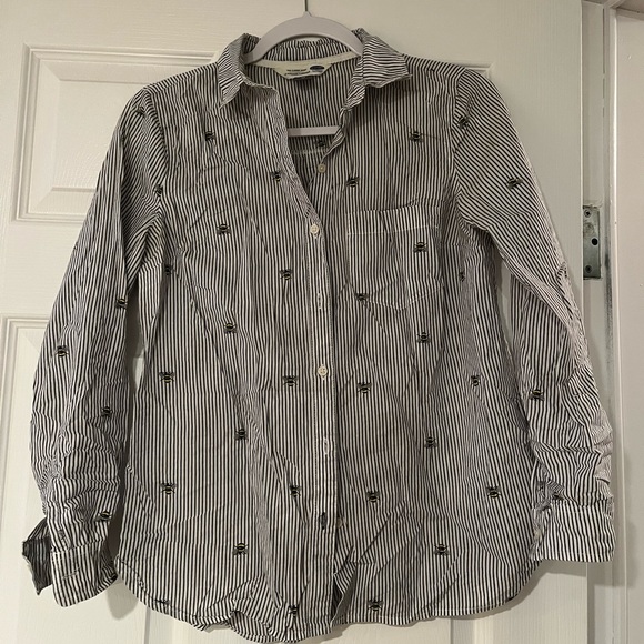 Old Navy | Tops | Striped Button Up With Embroidered Bees | Poshmark